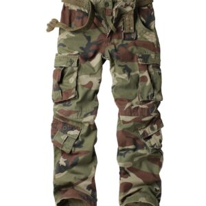 AKARMY Men's Casual Cargo Pants Military Army Camo Pants Combat Work Pants with 8 Pockets(No Belt) Battlefield Camo 32