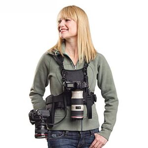 nicama multi camera carrying chest harness vest system with side holster and secure straps for canon nikon sony panasonic olympus dslr cameras