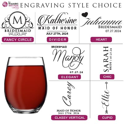 Monogrammed Stemless Wine Glass - Personalized Engraved Bridesmaid Maid of Honor Wedding Party Gift