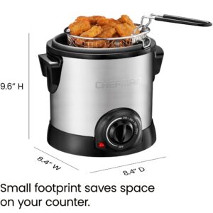 Chefman Fry Guy Deep Fryer with Removable Basket, Easy-to-Clean Non-Stick Coating and Cool-to-Touch Exterior, Adjustable Temperature Control, 4.2 Cup/ 1 Liter Capacity, Stainless Steel