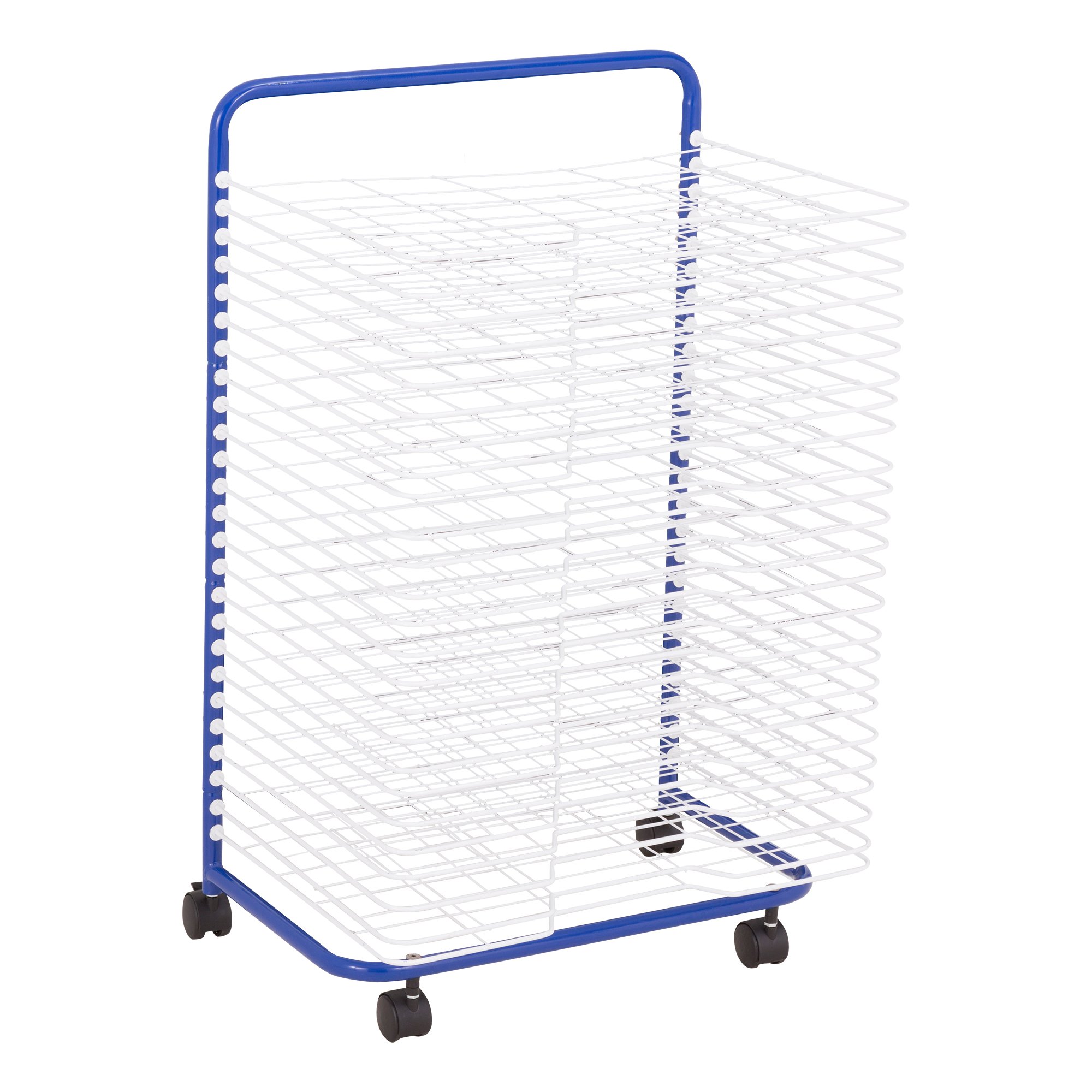 Sprogs 25-Shelf Mobile Art Drying Rack for Classrooms and Art Studios, Heavy-Duty Steel Rolling Art Rack Cart with 25 Shelves, Blue/White