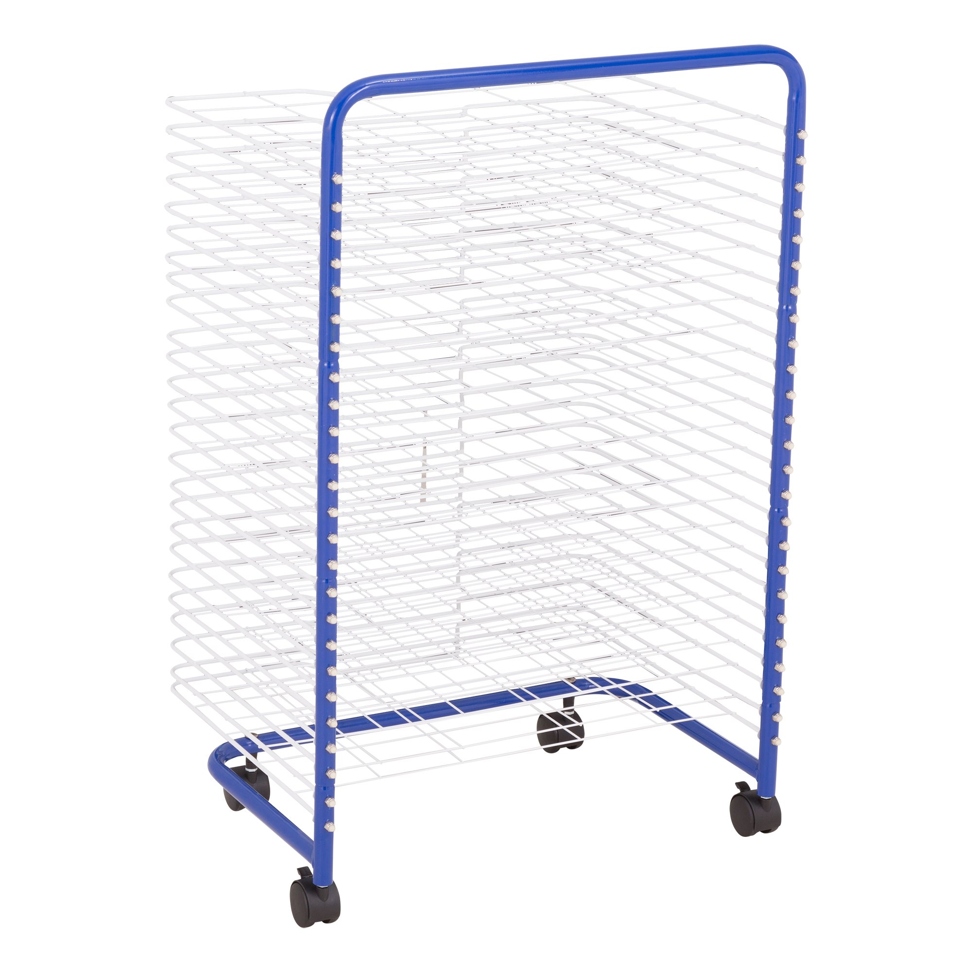 Sprogs 25-Shelf Mobile Art Drying Rack for Classrooms and Art Studios, Heavy-Duty Steel Rolling Art Rack Cart with 25 Shelves, Blue/White