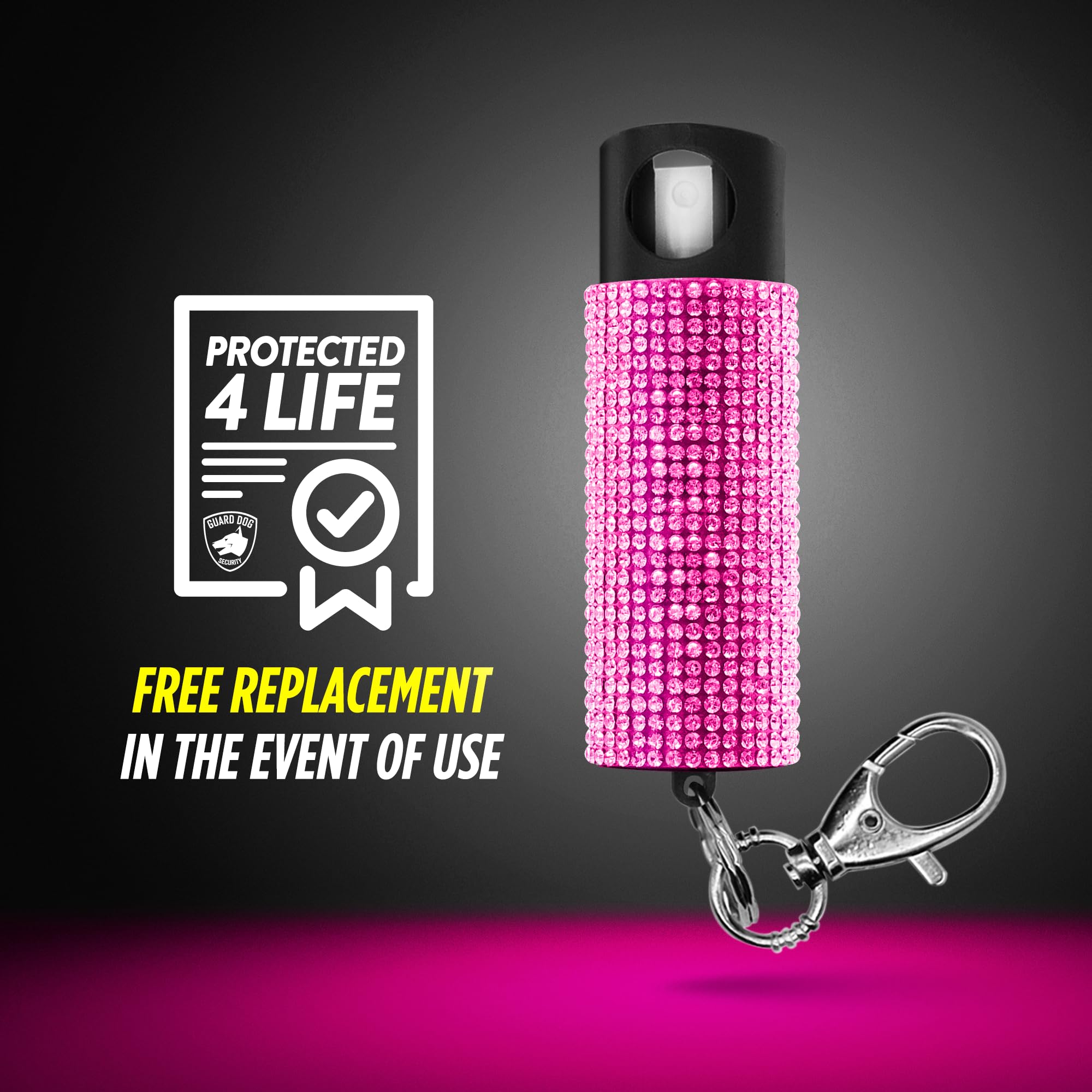 Guard Dog Security Bling it On Pepper Spray, Keychain with Safety Twist Top, Mini and Easy Carry, Lightweight and Fashionable, Maximum Police Strength OC Spray, 16 Feet Range