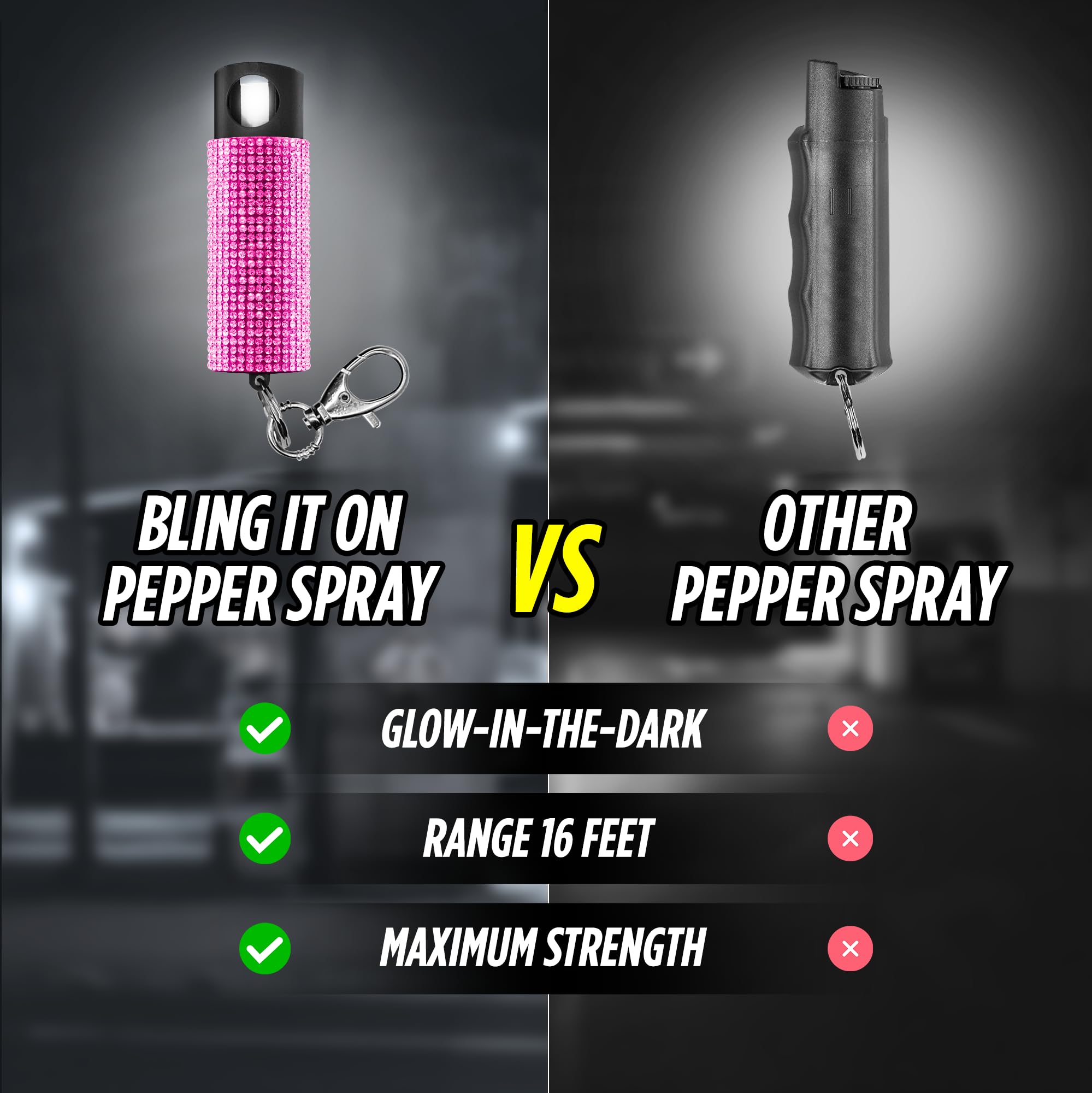 Guard Dog Security Bling it On Pepper Spray, Keychain with Safety Twist Top, Mini and Easy Carry, Lightweight and Fashionable, Maximum Police Strength OC Spray, 16 Feet Range