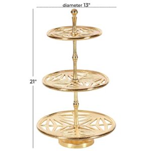 Deco 79 Aluminum 3 Tiered Tiered Server, 13" x 13" x 21", Gold