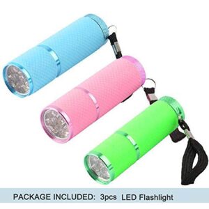 Coolrunner 3pcs LED Flashlight, Small Glow Flashlights with 9 LED Lights, Portable Light Nail Dryer for Nail Gel (MIXCOLOR)