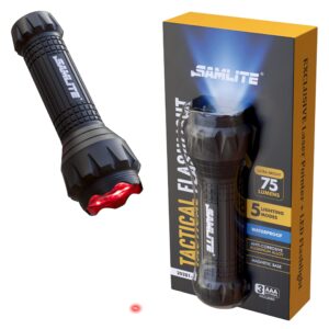 samlite- led tactical flashlight with 5 options, bright led light, laser pointer, uv blacklight, green light and magnetic bottom - water resistant - (3 aaa batteries included)