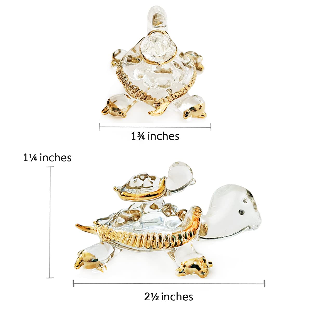 WitnyStore Tiny 2½" Long Clear Gold Mom And Baby Tortoise Figurine Miniature Hand Blown Painted Glass Turtle Chelonian Aquatic Reptile Small Crystal Animals Decorative Collectible Figurines Décor Gift