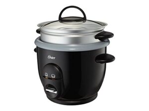 oster titanium infused duraceramic 6-cup rice & grain cooker with steam tray, silver/black (ckstrc61k-teco)