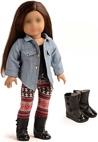 Sweet Dolly 4PC Doll Clothes Denim Jacket Tank Top Leggings Shoes for American 18 inch Doll