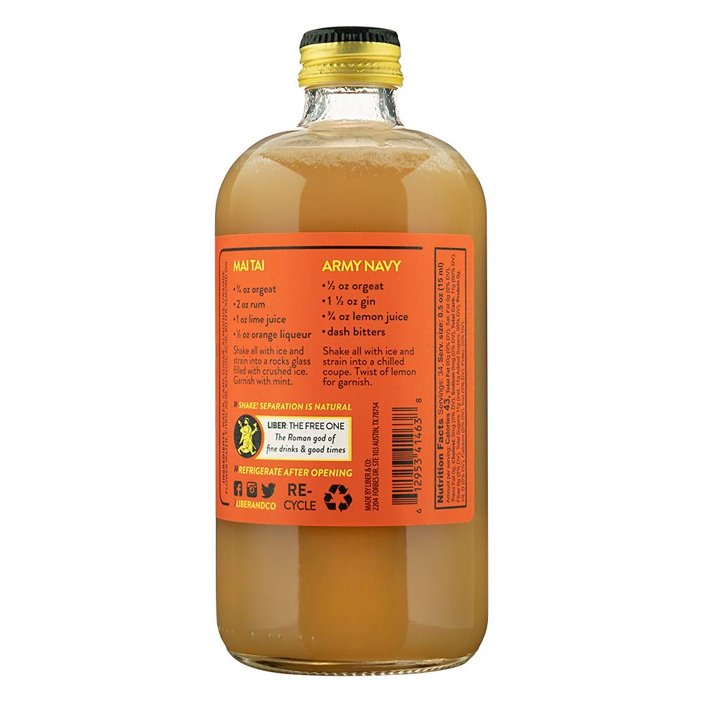 Liber & Co. Almond Orgeat Syrup (17 oz) Made with Whole, Roasted Almonds