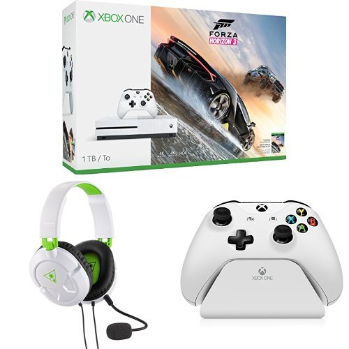 Xbox One S 1TB Console - Forza Horizon 3 Bundle + Turtle Beach Recon 50X White Stereo Gaming Headset + Controller Gear White Controller Stand v2.0