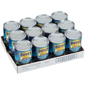 BUSH'S BEST 15 oz Canned Black Beans, Source of Plant Based Protein and Fiber, Low Fat, Gluten Free, (Pack of 12)