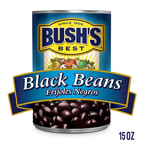 BUSH'S BEST 15 oz Canned Black Beans, Source of Plant Based Protein and Fiber, Low Fat, Gluten Free, (Pack of 12)