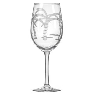 Rolf Glass Palm Tree 12oz White Wine Stemware | Set of 4 | Diamond Wheel Engraved | Lead-free | Designed and Manufactured in the US