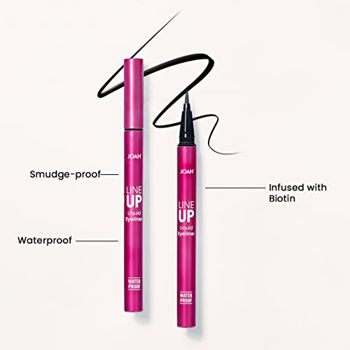 JOAH Line Up Liquid Eyeliner with Precision Felt Tip, Waterproof, Long Lasting, Smudge Proof Eye Liner, Black