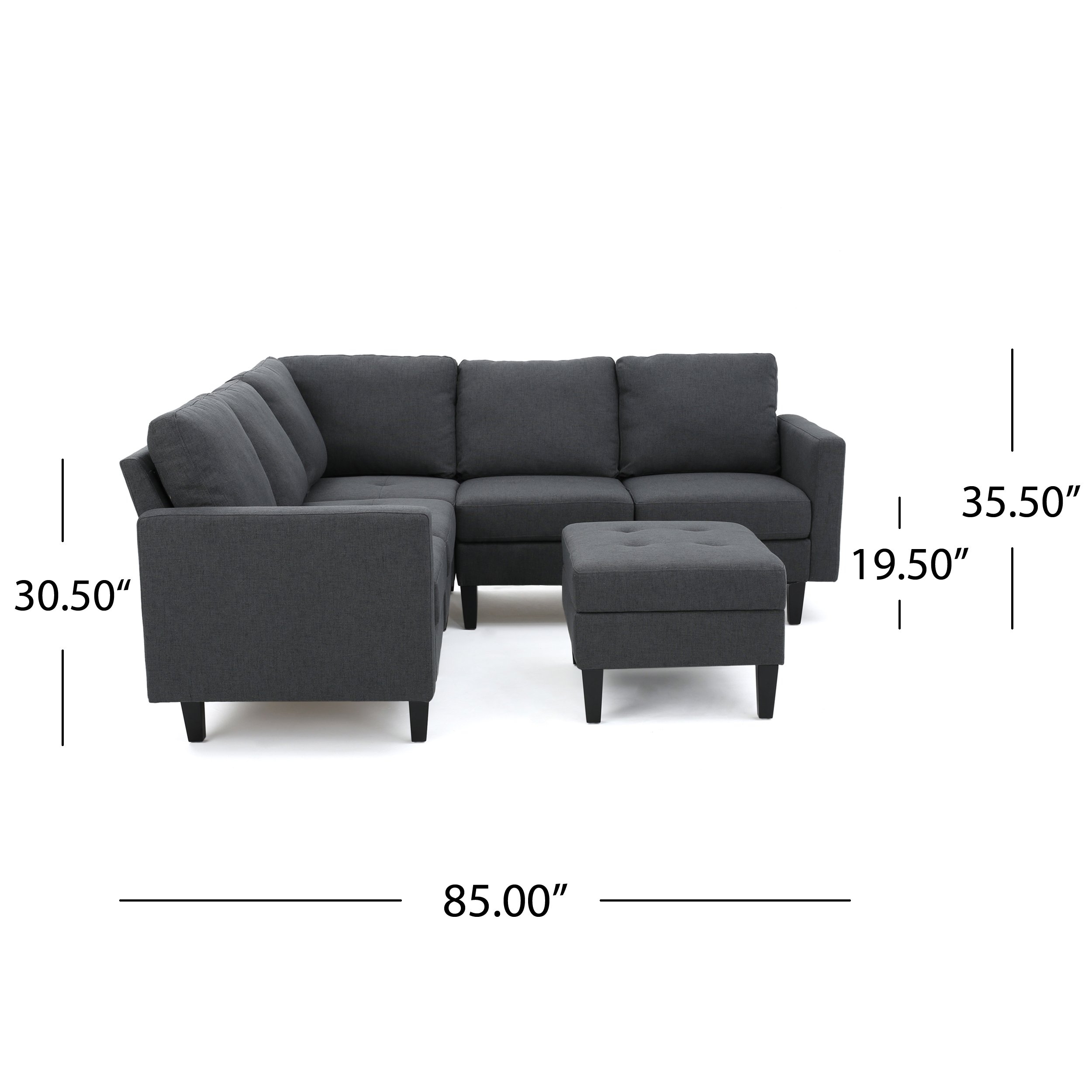 GDF Studio Bridger Oxford Grey Fabric Sectional Couch with Ottoman