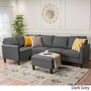 GDF Studio Bridger Oxford Grey Fabric Sectional Couch with Ottoman