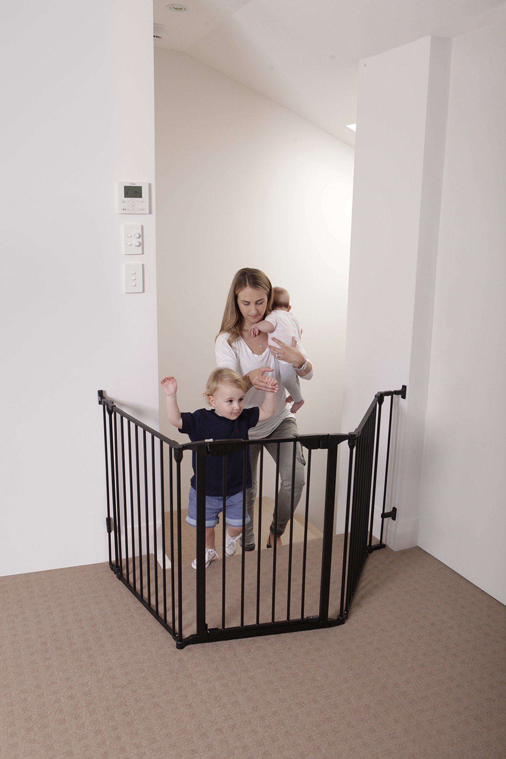 Dreambaby Newport Adapta Baby Gate - Use at Top or Bottom of Stairs - for Straight, Angled or Irregular Shaped Openings (Black)