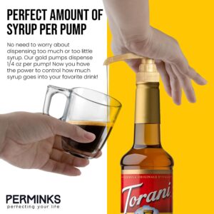 Premium Gold Syrup Pumps Set Of 6 | Fits 750ml Bottles | Ideal For Coffee Syrups, Snow Cones, Flavorings & More | No Clogging, Spilling & Dripping Fixed Angle Pump