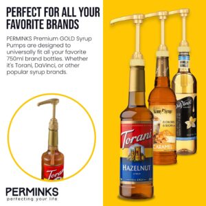 Premium Gold Syrup Pumps Set Of 6 | Fits 750ml Bottles | Ideal For Coffee Syrups, Snow Cones, Flavorings & More | No Clogging, Spilling & Dripping Fixed Angle Pump