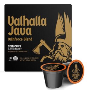 death wish coffee co. valhalla java single serve pods - extra kick of caffeine - dark roast coffee pods - made with usda certified organic fair trade arabica and robusta beans (50 count)