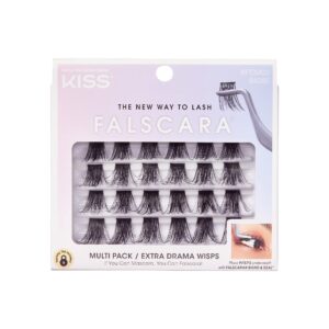 kiss falscara multipack false eyelashes, lash clusters, extra drama wisps', 18mm-20mm, includes 24 lash wisps (6 short, 12 medium, 6 long), contact lens friendly, easy to apply, reusable strip lashes