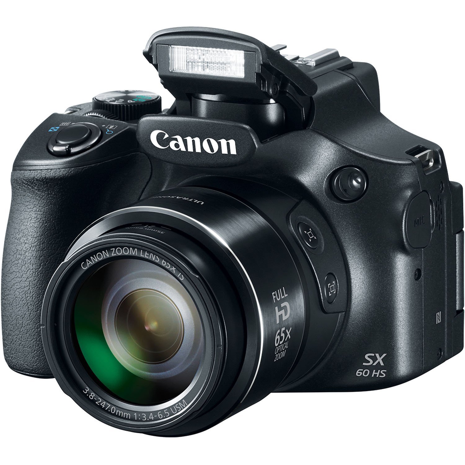 Canon Powershot SX60 16.1MP Digital Camera 65x Optical Zoom Lens 3-inch LCD Tilt Screen (Black) (Renewed)