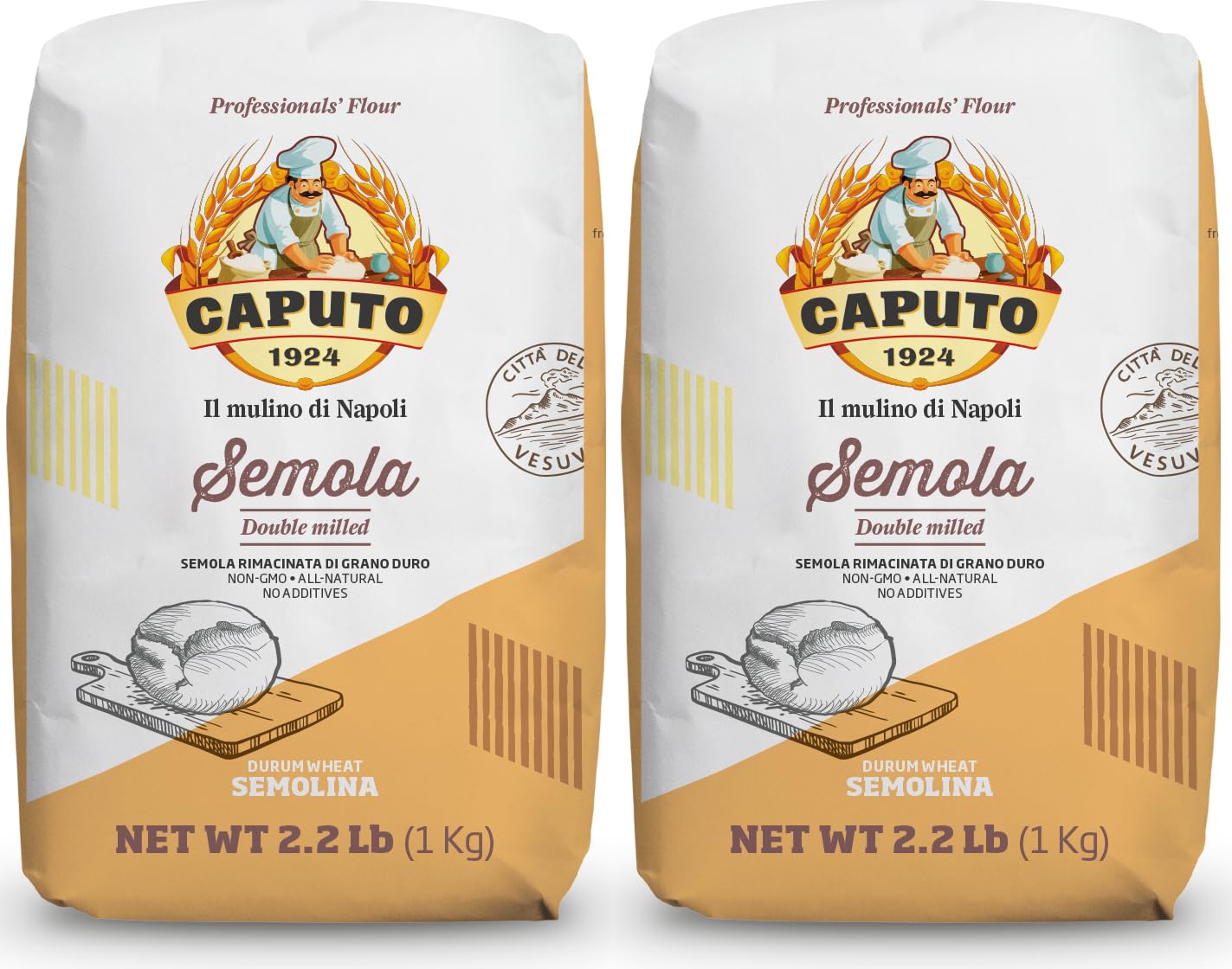 Antimo Caputo Semolina Flour 2.2 LB (Pack of 2) Bulk Italian Durum Semola Flour - All Natural Dough for Fresh Pasta