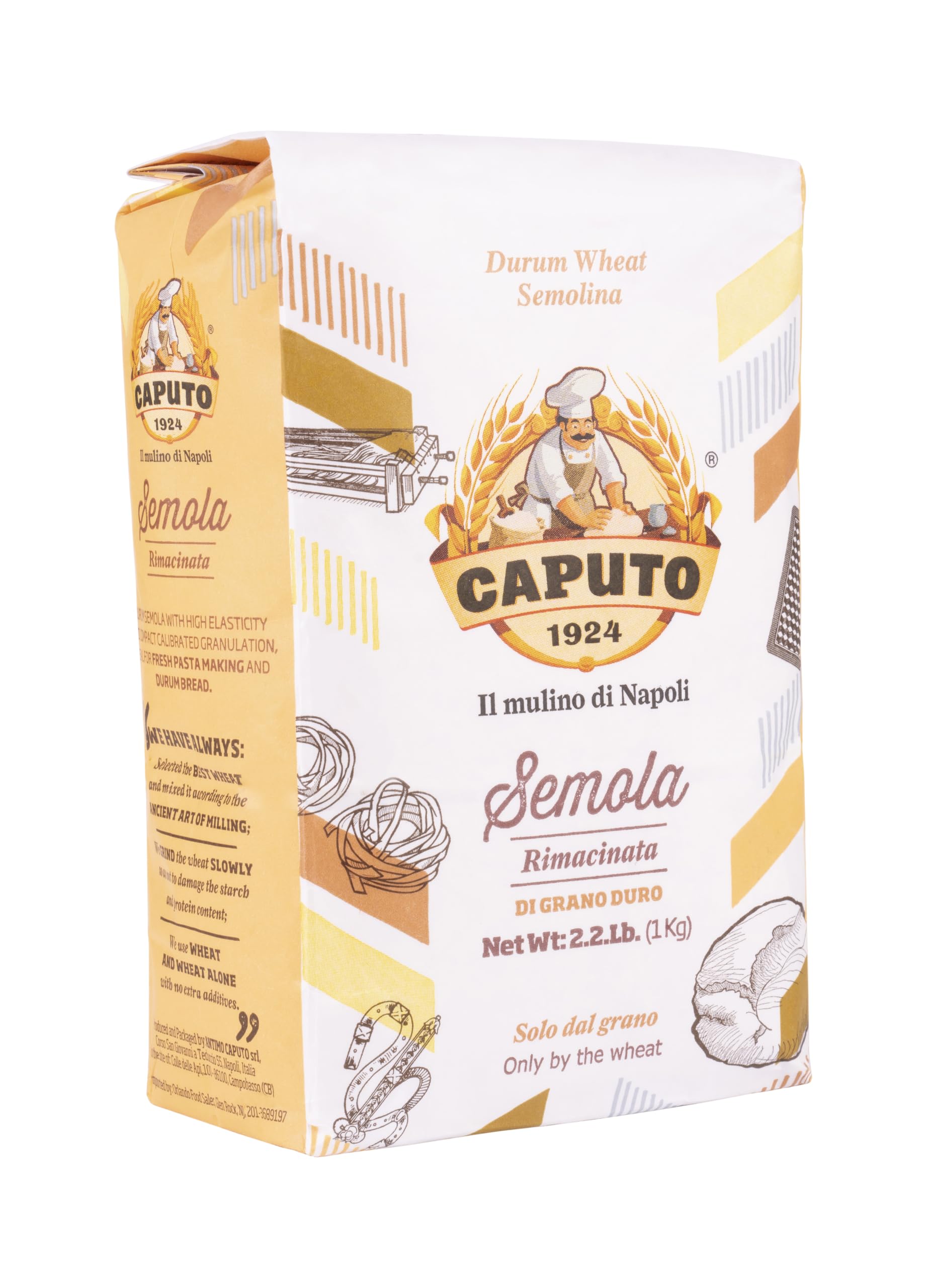 Antimo Caputo Semolina Flour 2.2 LB (Pack of 2) Bulk Italian Durum Semola Flour - All Natural Dough for Fresh Pasta