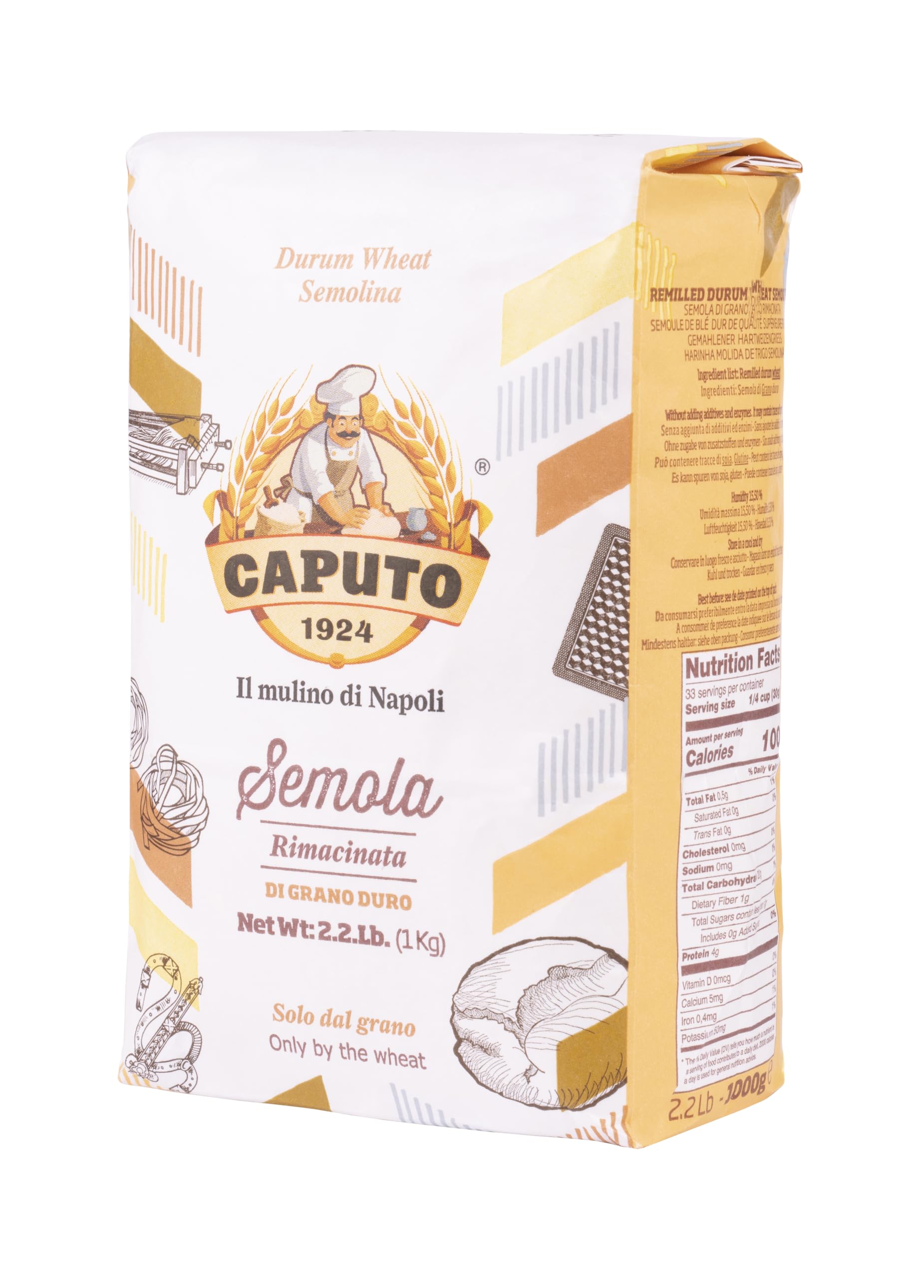 Antimo Caputo Semolina Flour 2.2 LB (Pack of 2) Bulk Italian Durum Semola Flour - All Natural Dough for Fresh Pasta