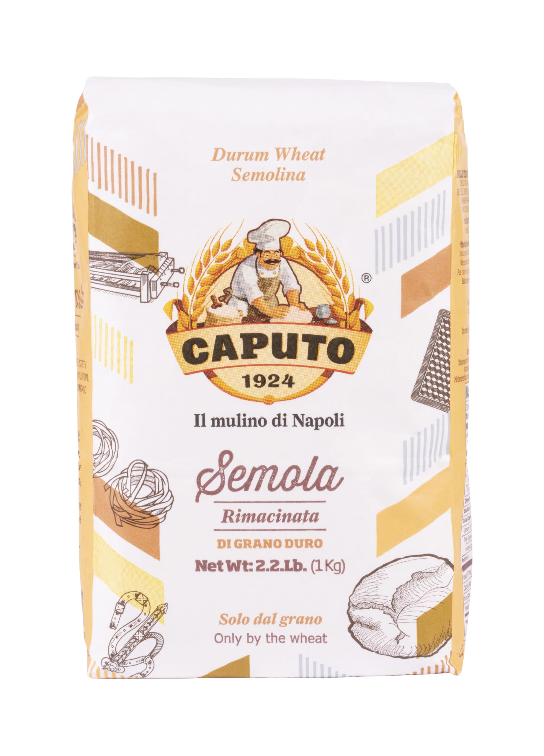 Antimo Caputo Semolina Flour 2.2 LB (Pack of 2) Bulk Italian Durum Semola Flour - All Natural Dough for Fresh Pasta