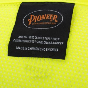 Pioneer High Visibility Safety Vest, Tricot Polyester Mesh, Zip-Up, Reflective Tape, Yellow/Green, Unisex, V1060360U-L, Large