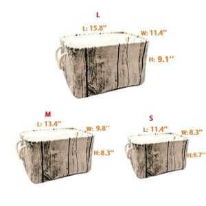 Jacone Stylish Tree Stump Design Rectangular Storage Baskets Durable Fabric Washable Storage Bins Organizers with Rope Handles, Decorative and Convenient for Kids Rooms - Set of 3