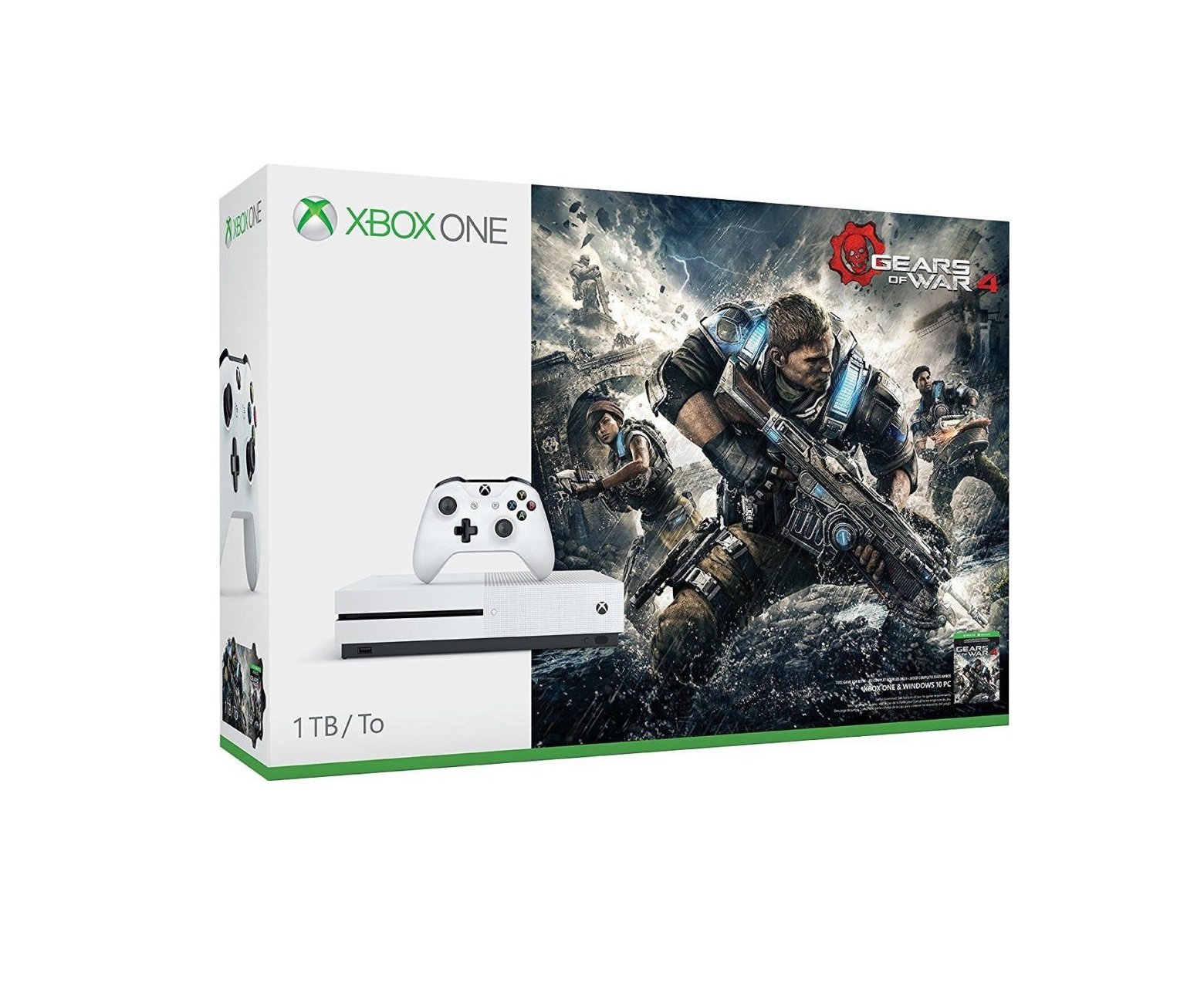 Microsoft Xbox One S Gears of War 4 Bundle (1TB) - Game Pad Supported - Wireless - White - AMD Radeon Graphics Core Next - 3840 x 2160-16:9-2160p - Blu-ray Disc Player - 1 TB HDD - Gigabit Etherne