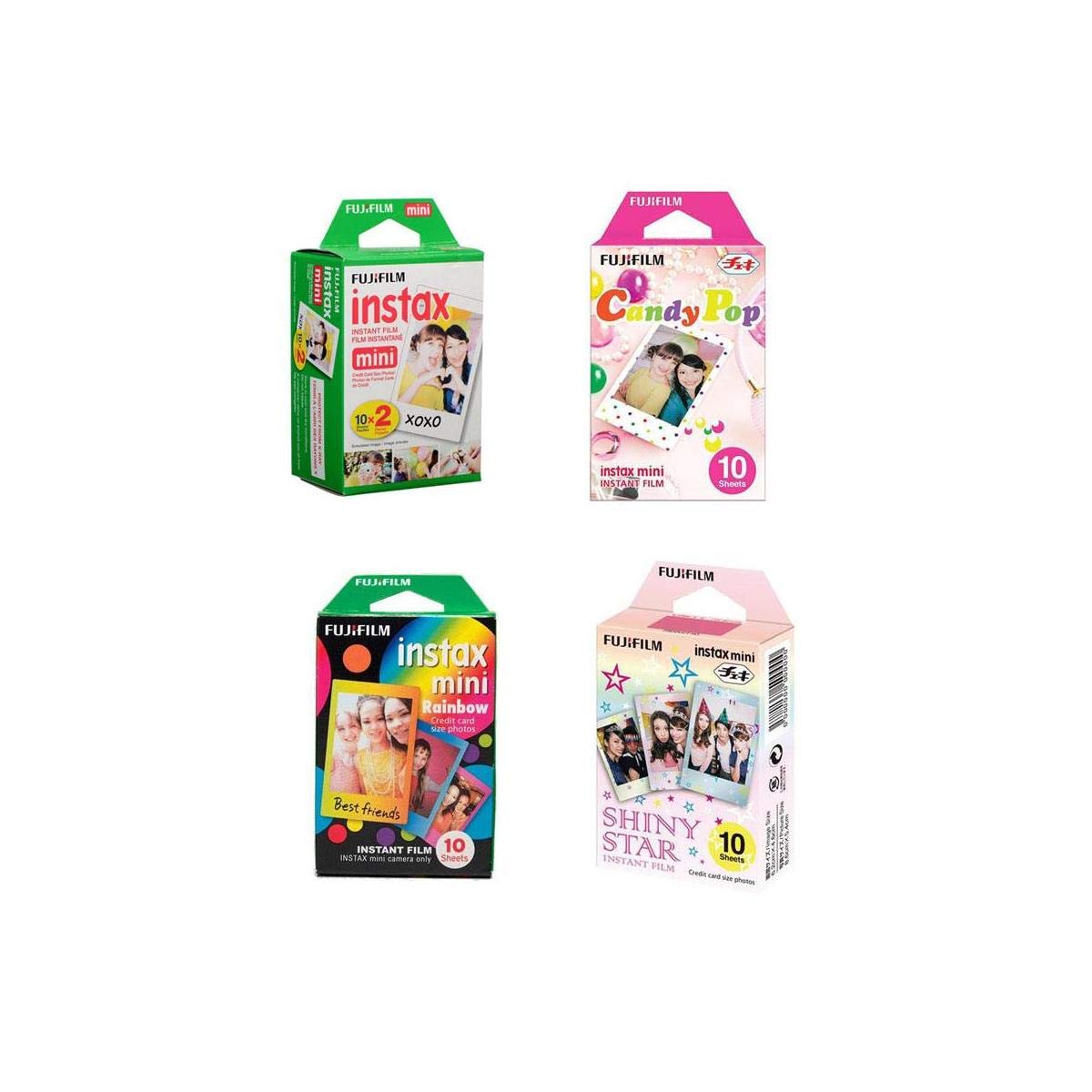 Fujifilm instax Mini Film Bundle D Consists of Daylight Film 20 Pack, Rainbow 10 Pack, Shiny Star 10 Pack, Candy Pop 10 Pack