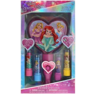 Townley Girl Disney Princess Sparkly Lip Balm For Girls, 4 pack with Light Up Mirror