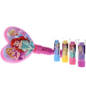 Townley Girl Disney Princess Sparkly Lip Balm For Girls, 4 pack with Light Up Mirror