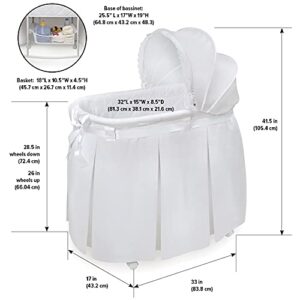 Badger Basket Wishes Rocking Baby Bassinet Heirloom Quality Bedside Sleeper with Bedding, Pad, and Storage Basket - White