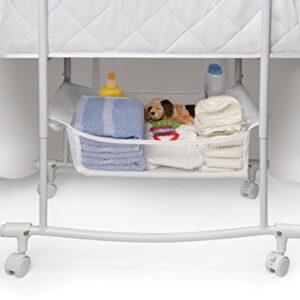 Badger Basket Wishes Rocking Baby Bassinet Heirloom Quality Bedside Sleeper with Bedding, Pad, and Storage Basket - White