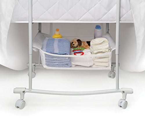 Badger Basket Wishes Rocking Baby Bassinet Heirloom Quality Bedside Sleeper with Bedding, Pad, and Storage Basket - White