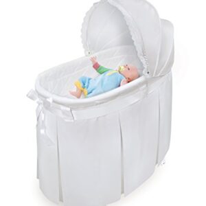 Badger Basket Wishes Rocking Baby Bassinet Heirloom Quality Bedside Sleeper with Bedding, Pad, and Storage Basket - White