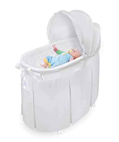 Badger Basket Wishes Rocking Baby Bassinet Heirloom Quality Bedside Sleeper with Bedding, Pad, and Storage Basket - White