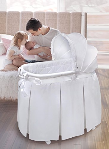 Badger Basket Wishes Rocking Baby Bassinet Heirloom Quality Bedside Sleeper with Bedding, Pad, and Storage Basket - White