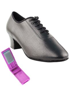 very fine dance shoes - ladies practice, cuban low heel, waltz ballroom dance shoes - c2001-1.6-inch heel and foldable brush bundle - black leather - 8.5