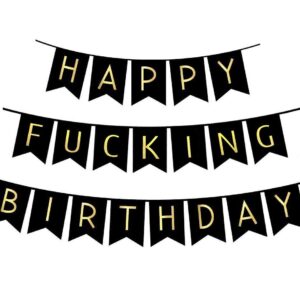 Fecedy Black Happy Fucking Birthday Bunting Banner