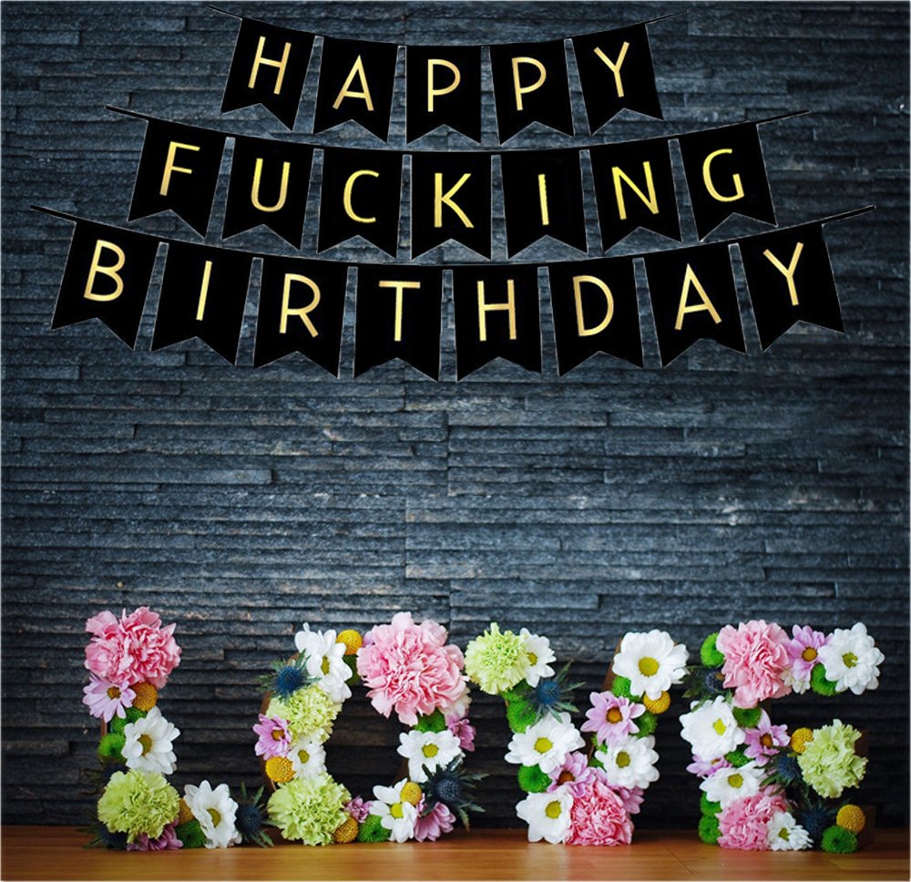 Fecedy Black Happy Fucking Birthday Bunting Banner