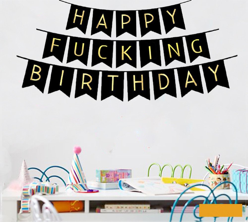 Fecedy Black Happy Fucking Birthday Bunting Banner