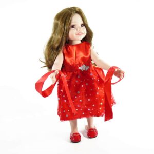 18 inch Girl Doll Clothes and Accessories - Beautiful Red Dress with Dots Outfit for 18 Inch Dolls