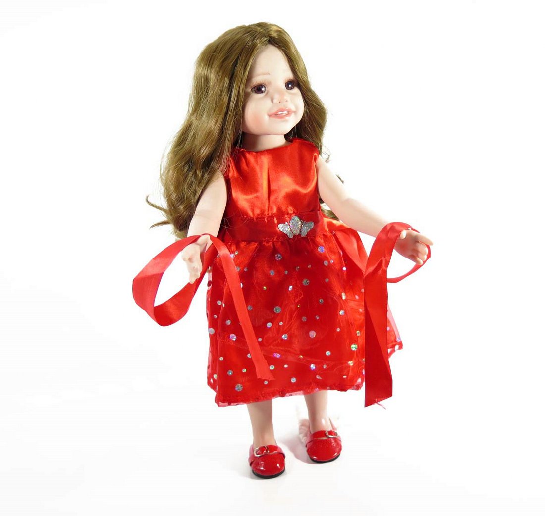 18 inch Girl Doll Clothes and Accessories - Beautiful Red Dress with Dots Outfit for 18 Inch Dolls